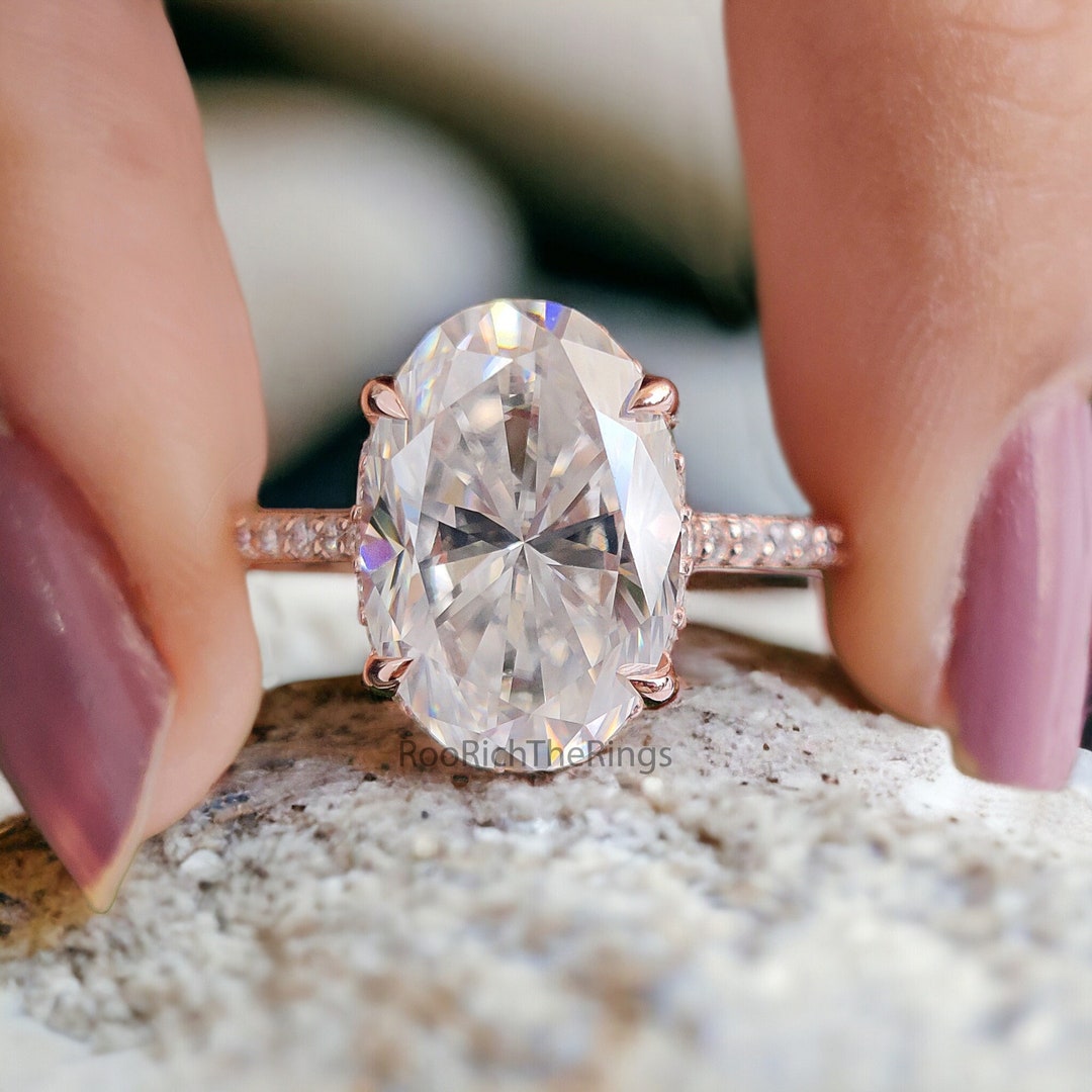 Oval Moissanite Engagement Ring 4.00 CT Oval Wedding Ring Hidden Halo ...