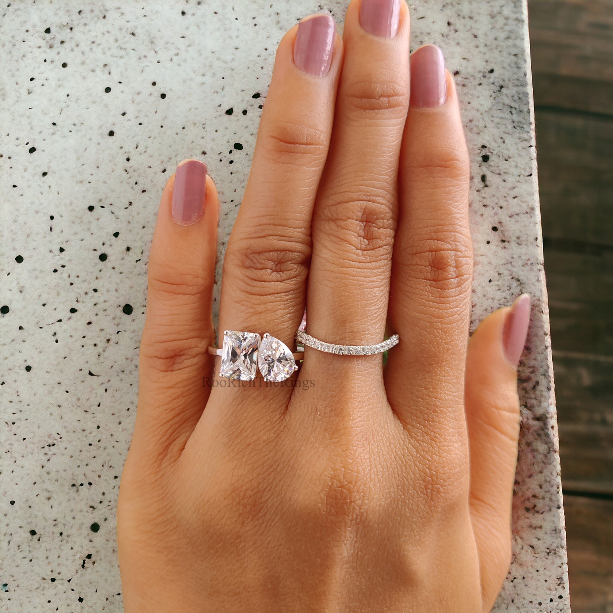 Toi Et Moi Ring and Matching Band Set, Promise Ring, Engagement Ring ...