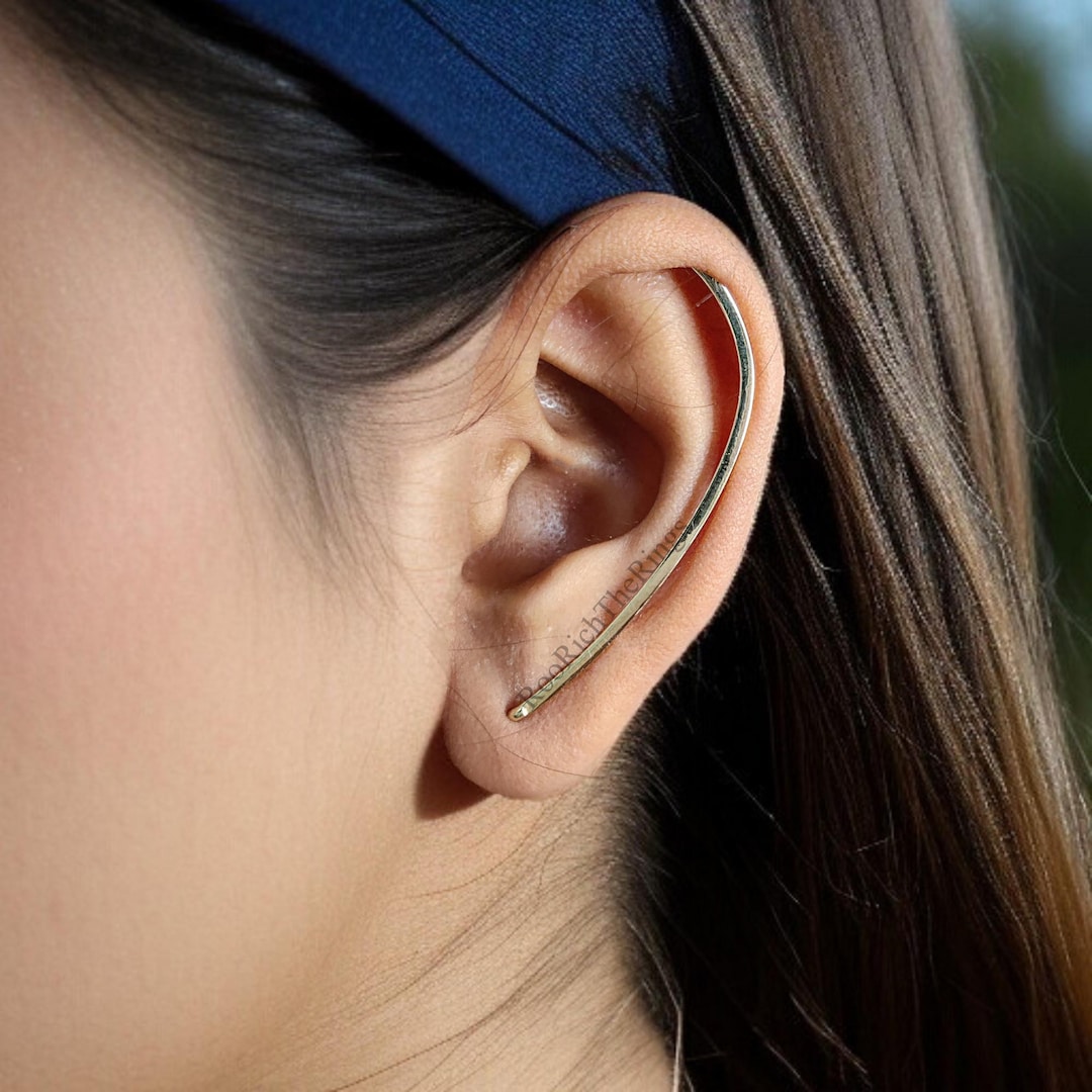 50 Mm Dainty Long Ear Climbers Ear Crawler Bar Ear Climber Silver Sweep ...