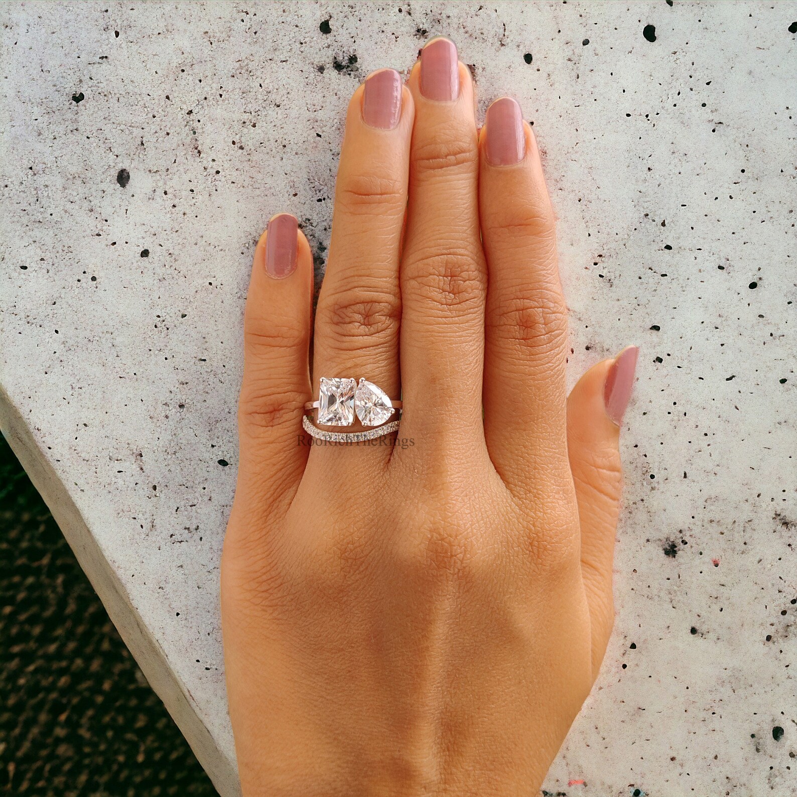 Toi Et Moi Ring and Matching Band Set, Promise Ring, Engagement Ring ...