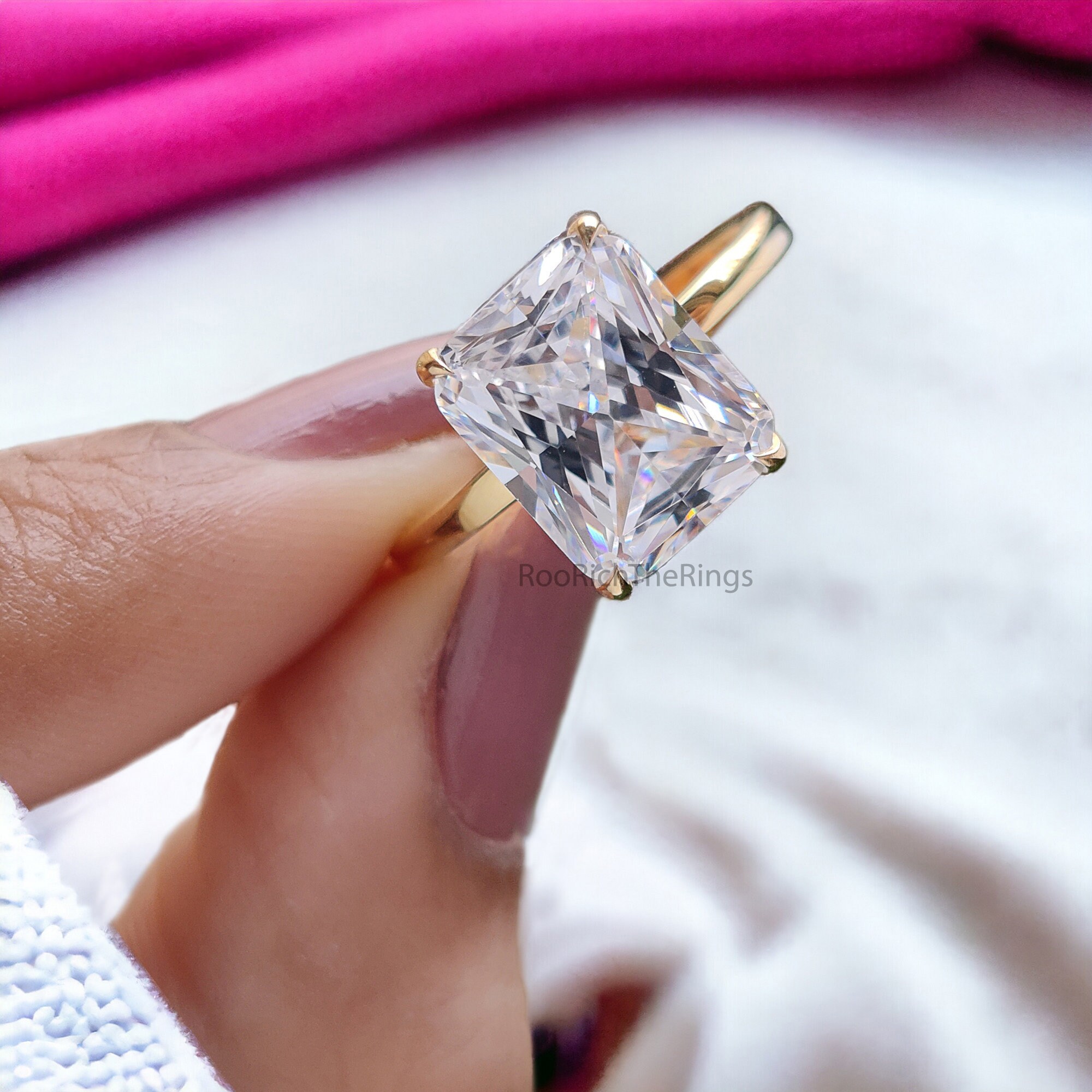 4 CT Radiant Cut Engagement Ring Gold Ring Silver Ring Diamond Simulant ...