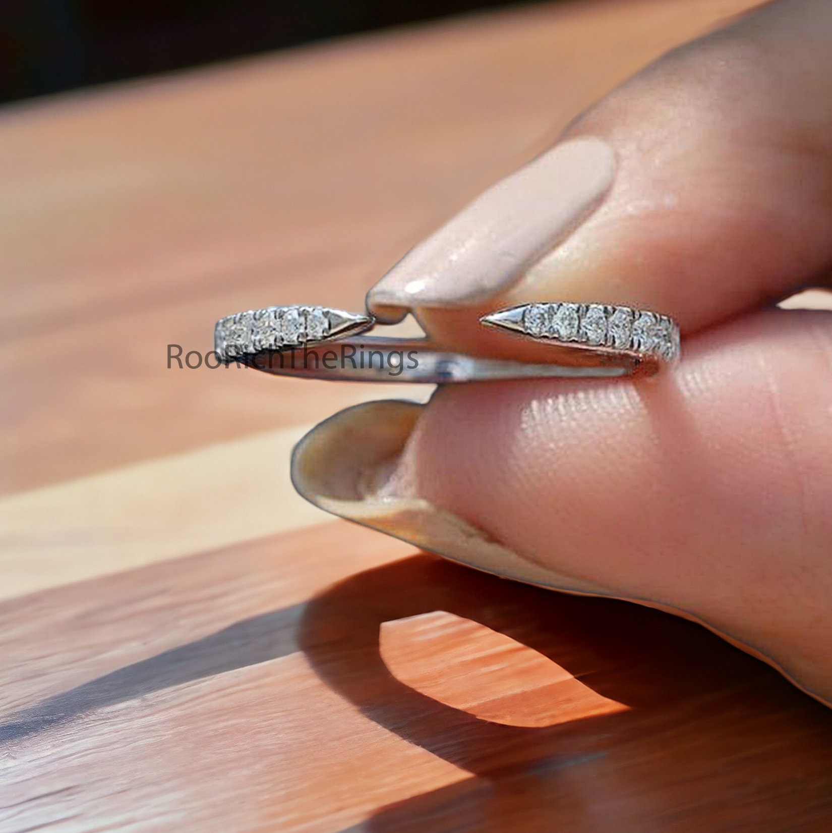 Round Cut Cubic Zirconia Eternity Open Cuff Wedding Band, Dainty ...