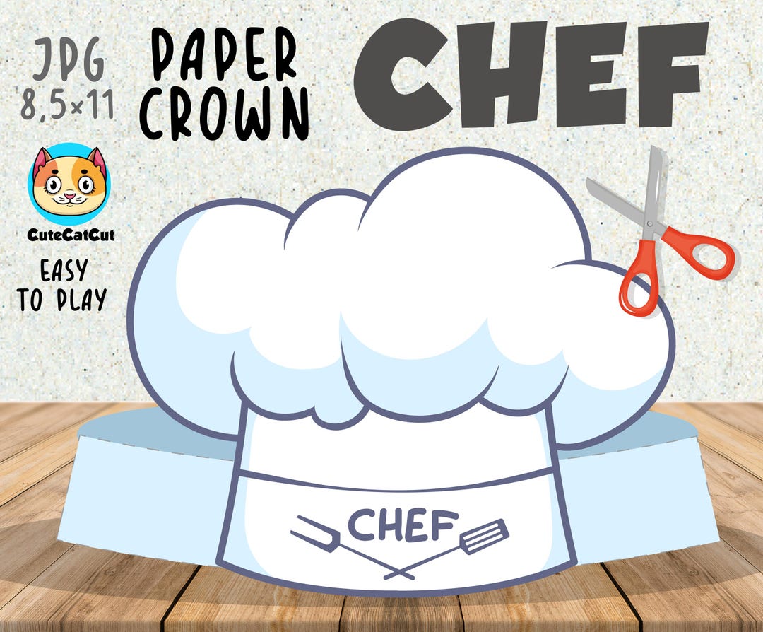 Chef Paper Crown Printable for Kids, Chef Hat Cook Fun Kids Craft ...