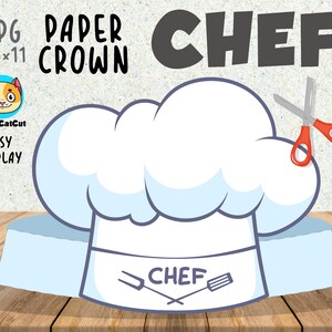 Chef Paper Crown Printable for Kids, Chef Hat Cook Fun Kids Craft ...
