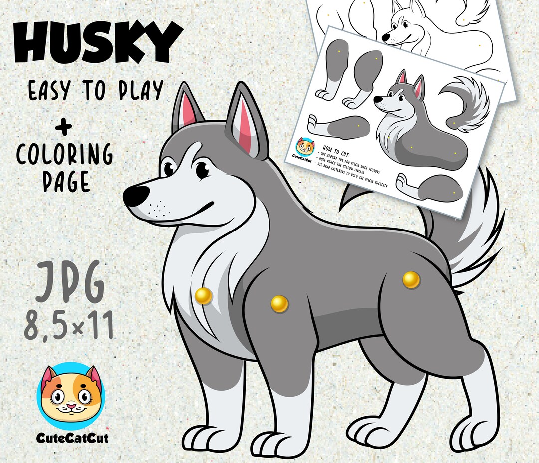 Husky Dog Paper Toy Printable, Printable Articulated Paper Doll, Animal ...