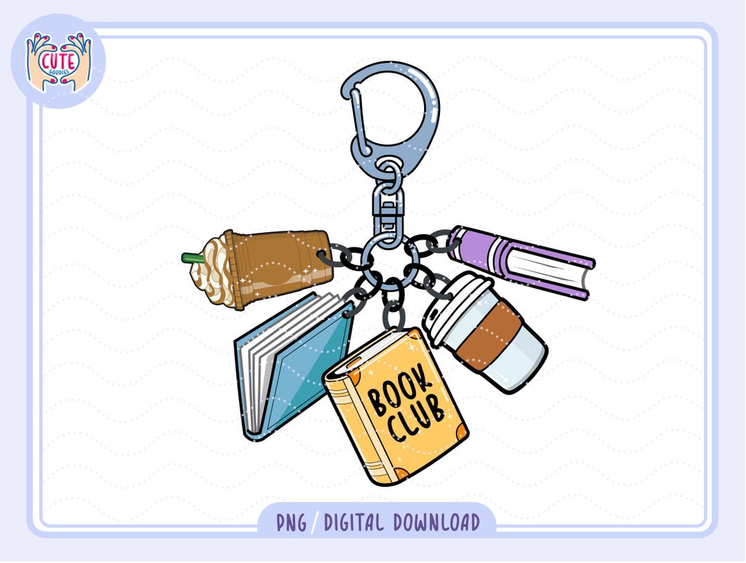Bookish Keychain Bundle PNG, Books and Coffee Design (digital Download ...