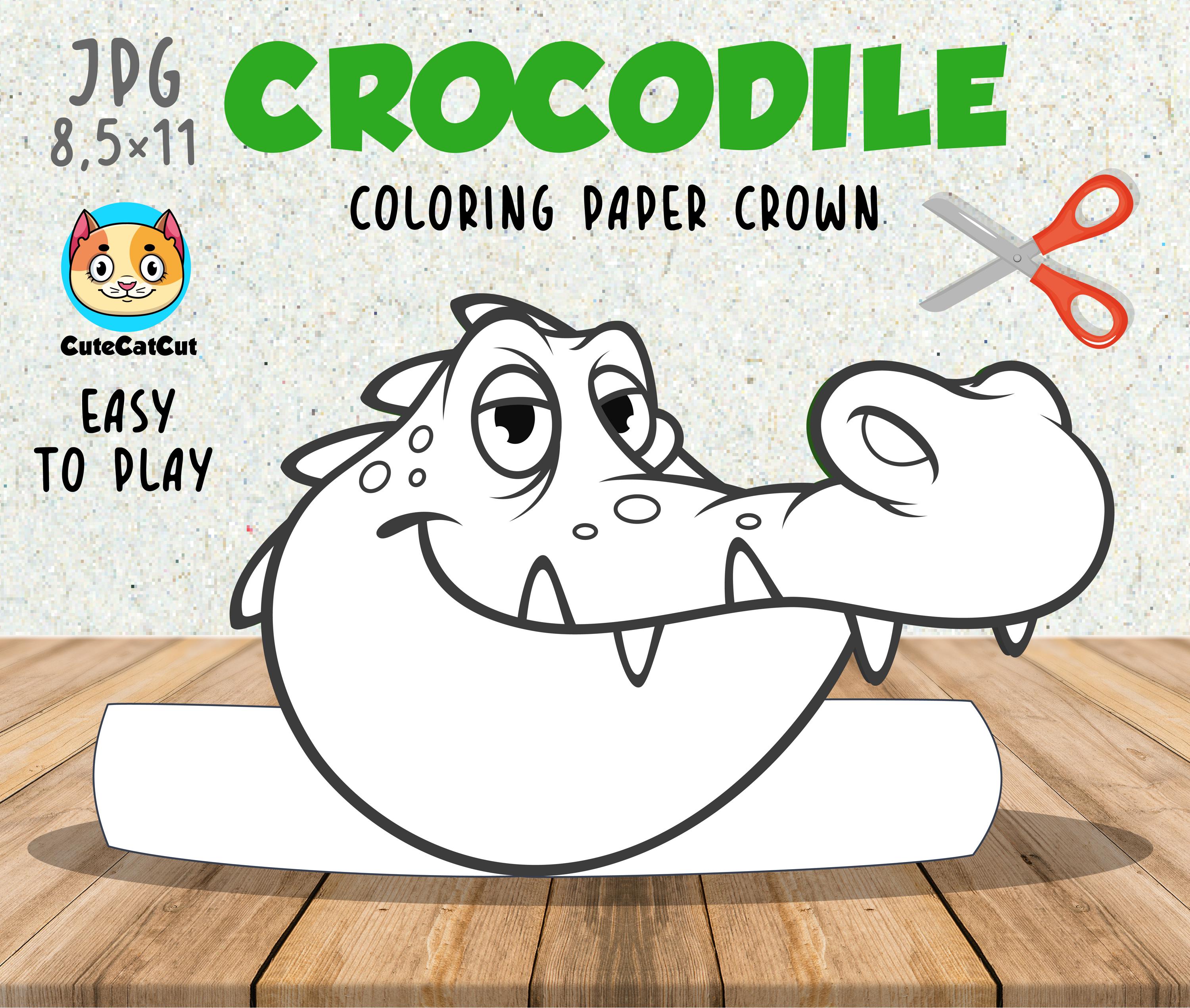 Crocodile Coloring Paper Crown Printable for Kids, Crocodile Hat Fun ...