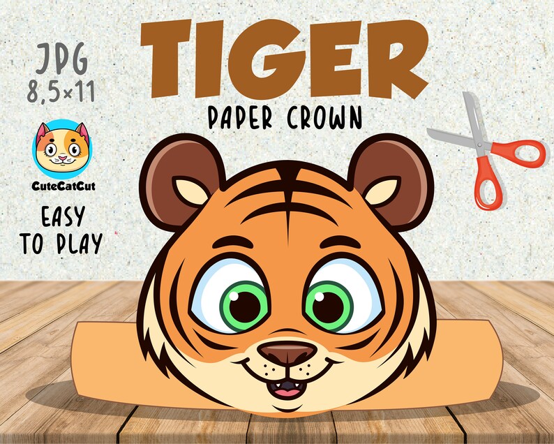 Tiger Paper Crown Printable for Kids, Tiger Hat Fun Kids Craft,costume ...