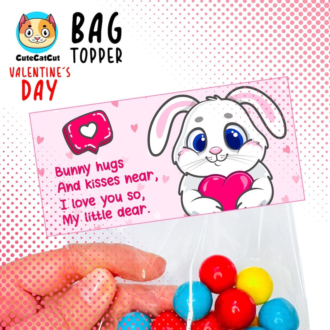 Valentine's Day Bag Toppers Instant Download, Bunny Favor Bag Topper ...