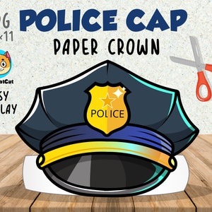 Police Cap Paper Crown Printable for Kids, Police Cap Hat Paper Crow ...
