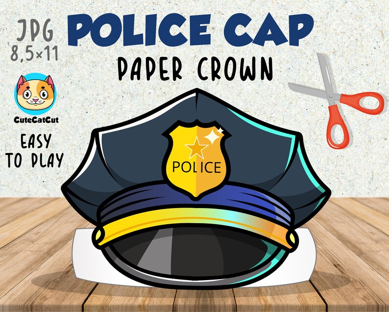 Police Cap Paper Crown Printable for Kids, Police Cap Hat Paper Crow ...