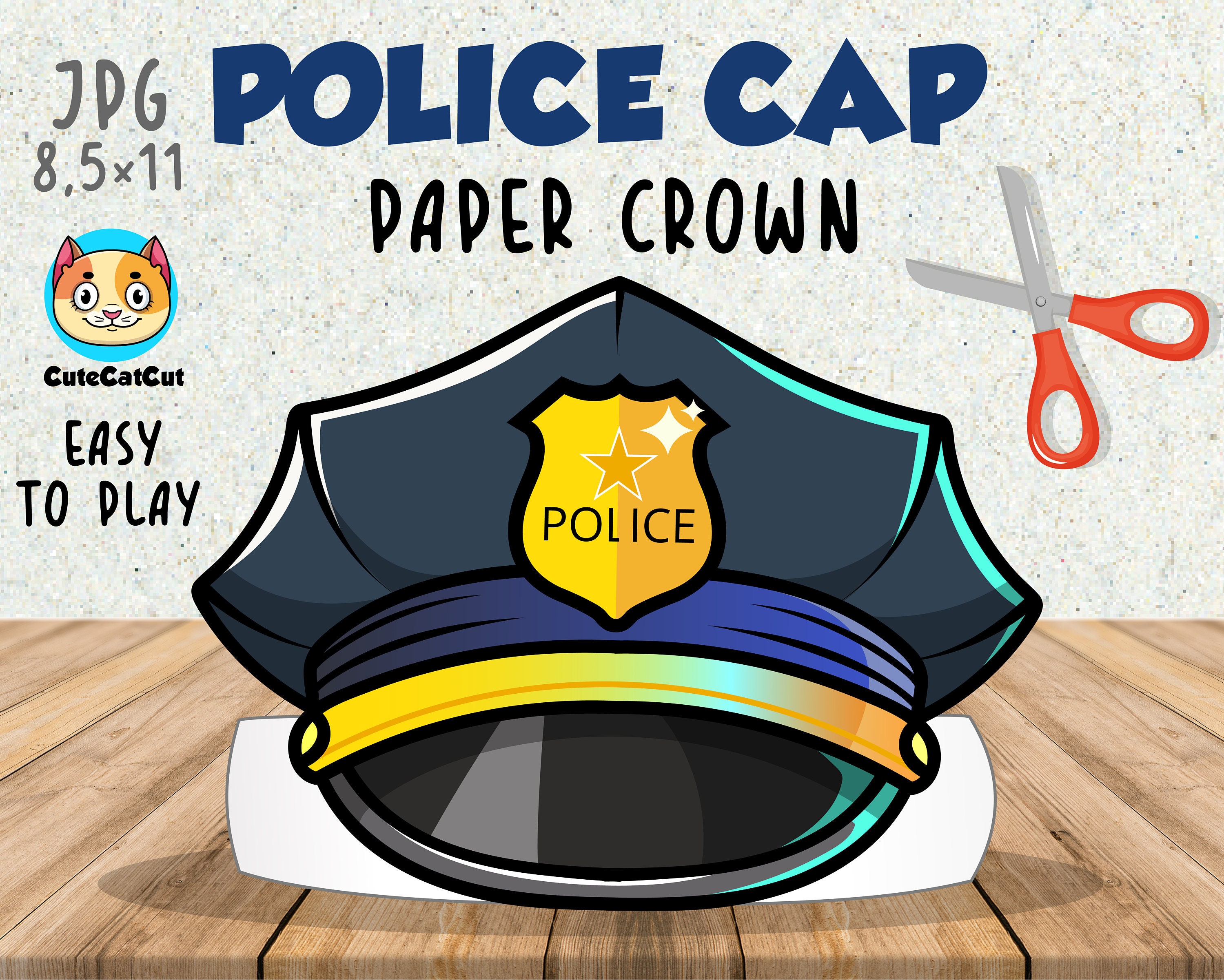 Police Cap Paper Crown Printable for Kids, Police Cap Hat Paper Crow ...