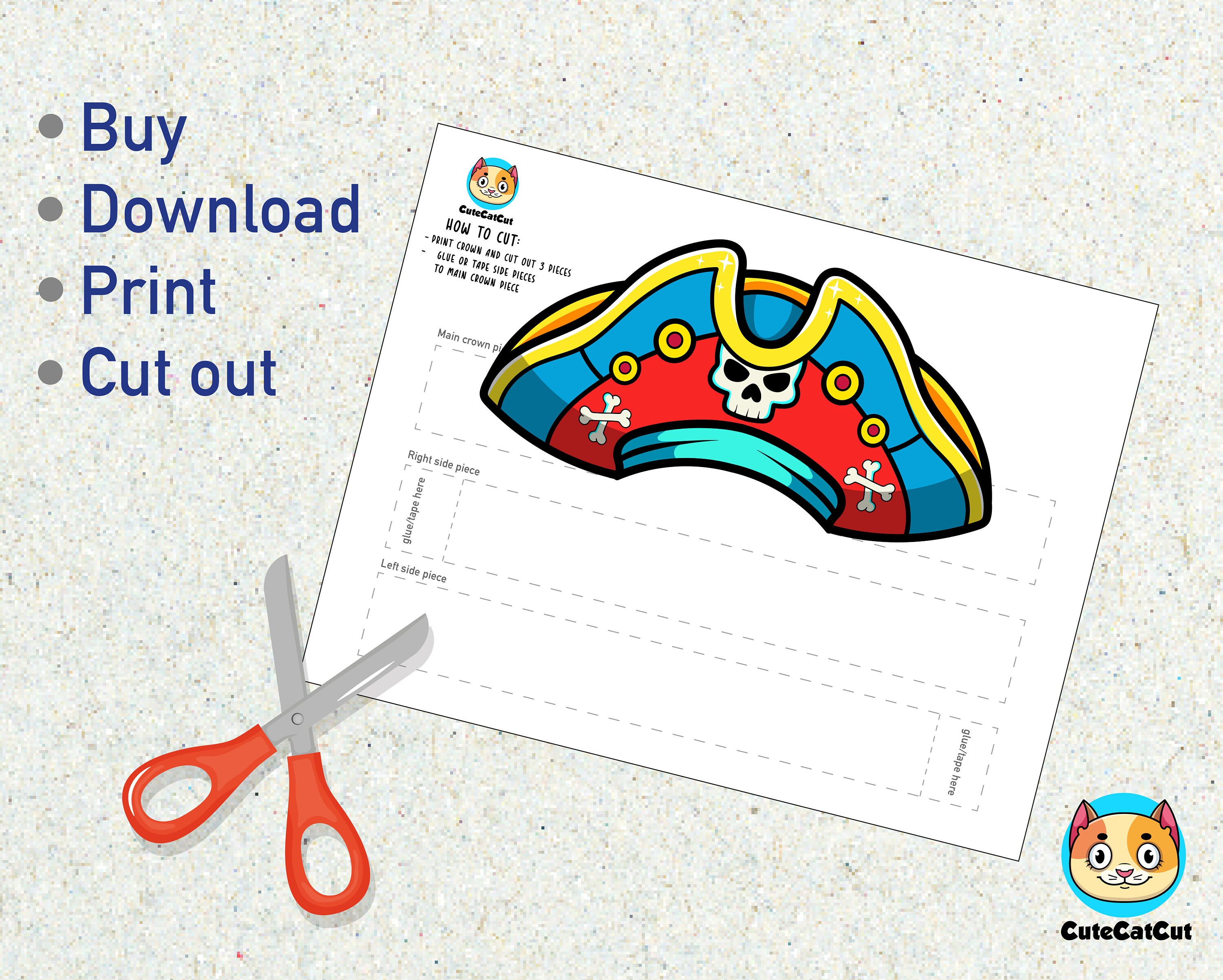 Pirate Hat Paper Crown Printable for Kids, Pirate Cap Hat Fun Kids ...