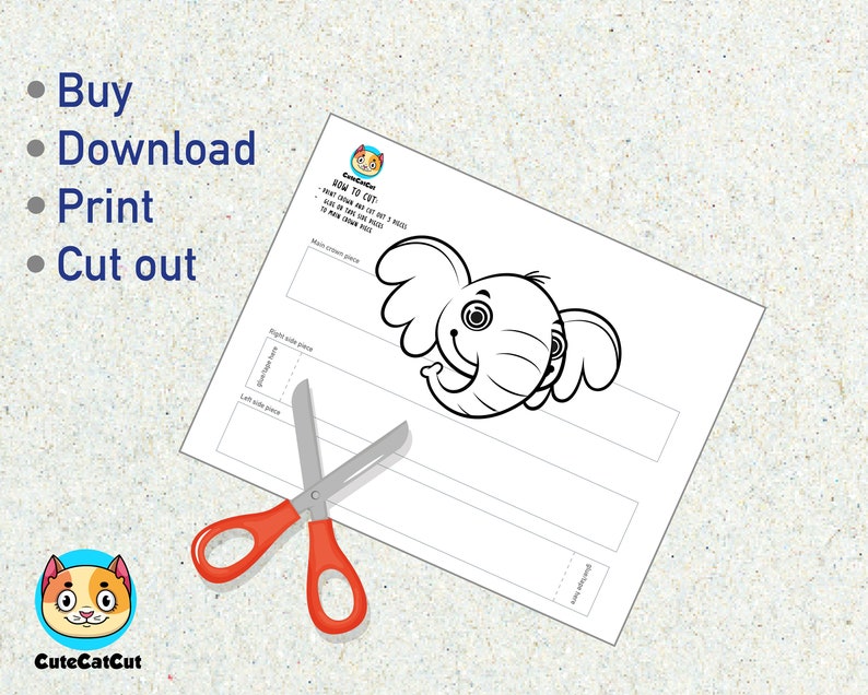 Elefant Paper Crown Coloring Printable for Kids, Elefant Hat Fun Kids ...