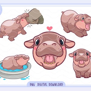 Moo Deng Baby Hippo Clipart Png Instant Download, Cute Moo Deng Baby ...