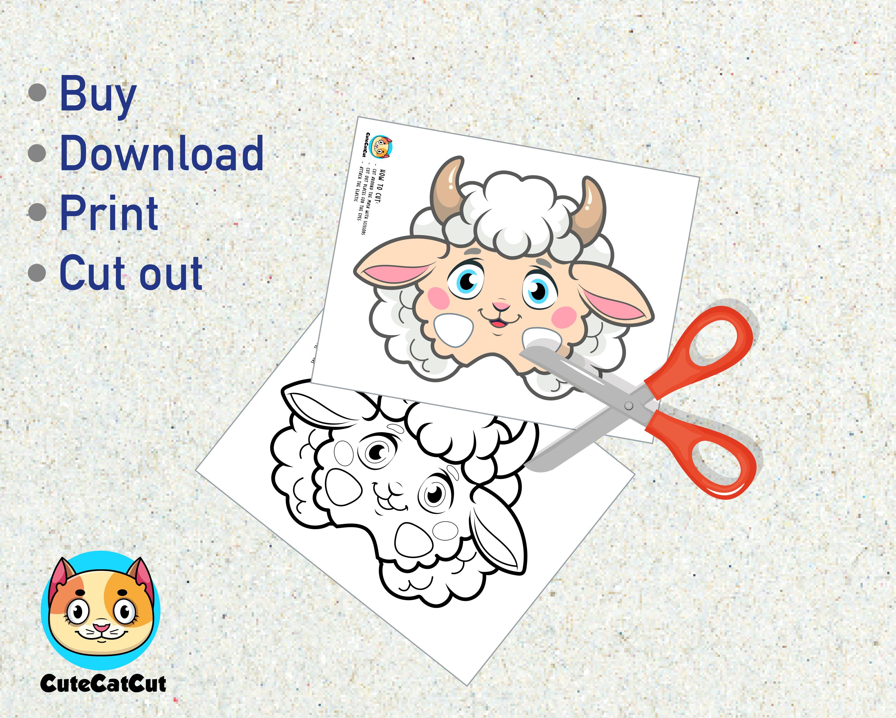Sheep Paper Mask Printable for Kids, Toddler Activity, Farm Animals ...