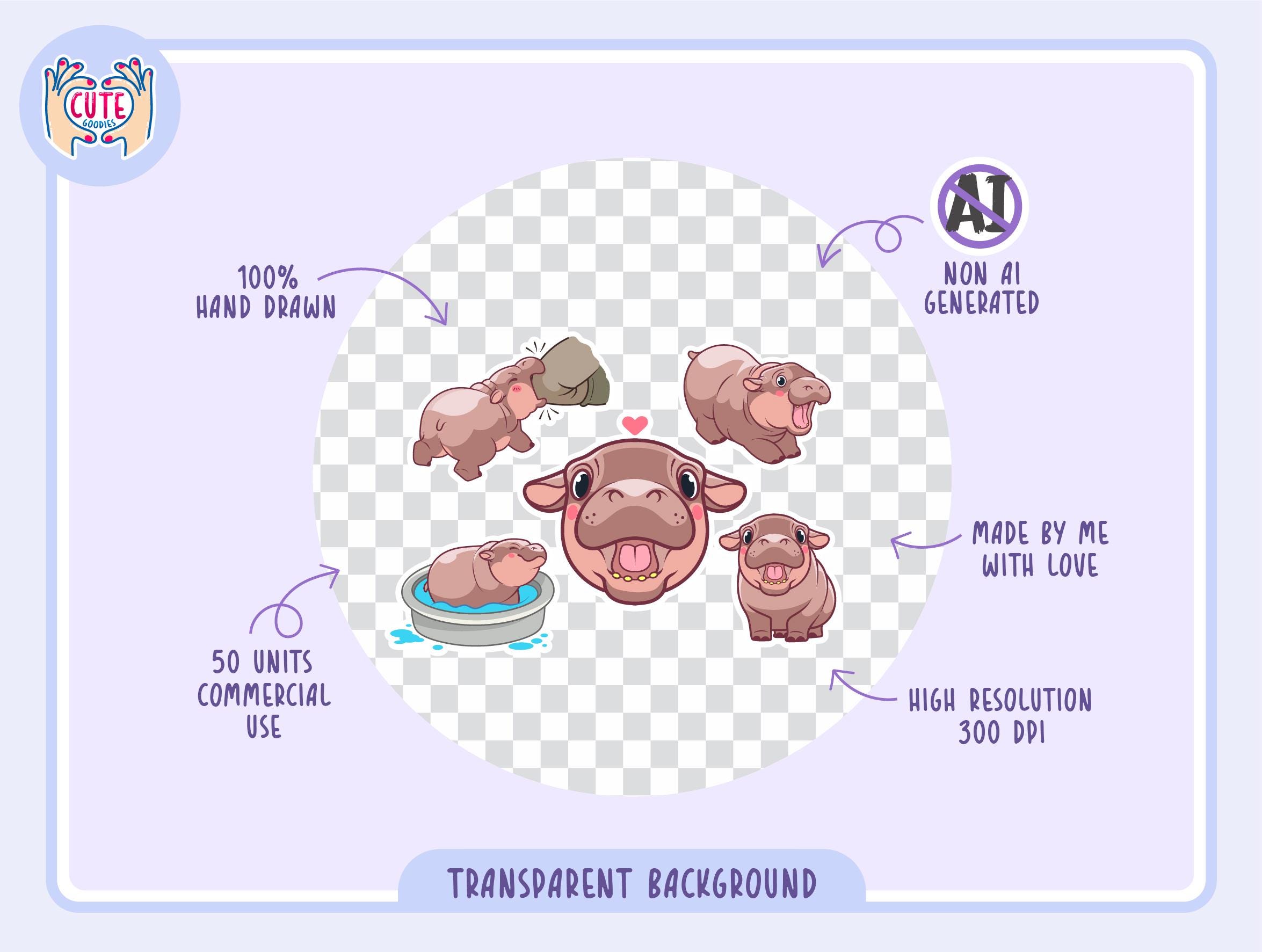 Moo Deng Baby Hippo Clipart Png Instant Download, Cute Moo Deng Baby ...