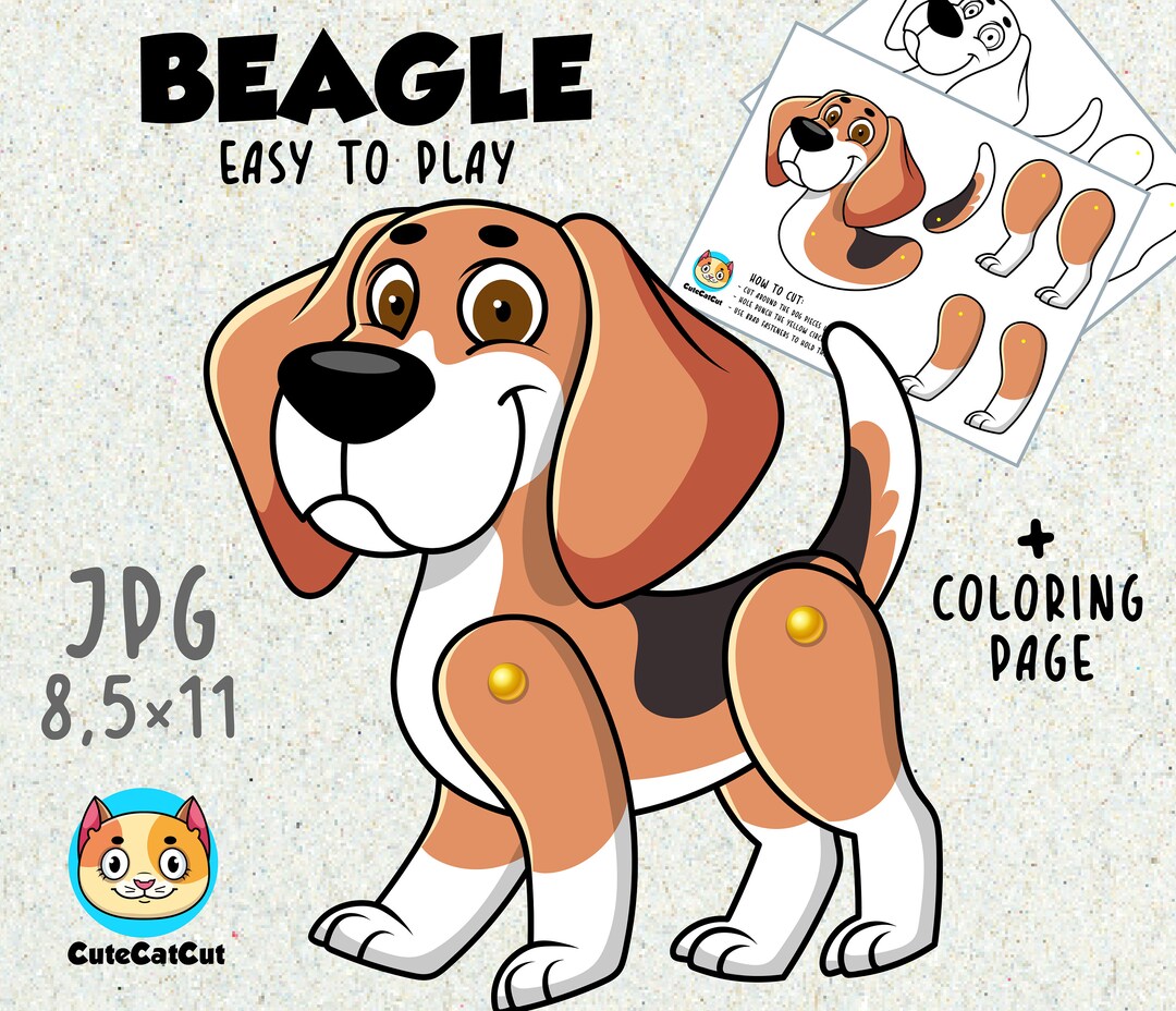 Beagle Puppy Dog Paper Doll Printable, Printable Articulated Paper Doll ...