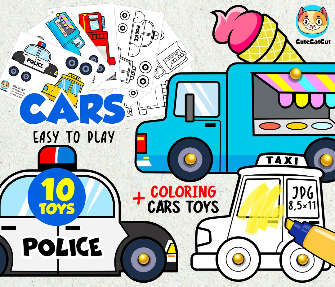 Cars Paper Toy Printable, Printable Articulated Paper Cars, Transport ...