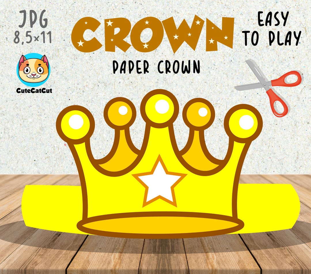King Royal Paper Crown Printable for Kids, Prince Hat Fun Kids Craft ...