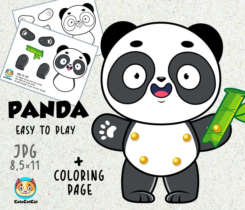 Cute Panda Paper Toy Printable, Printable Articulated Paper Doll, Paper ...