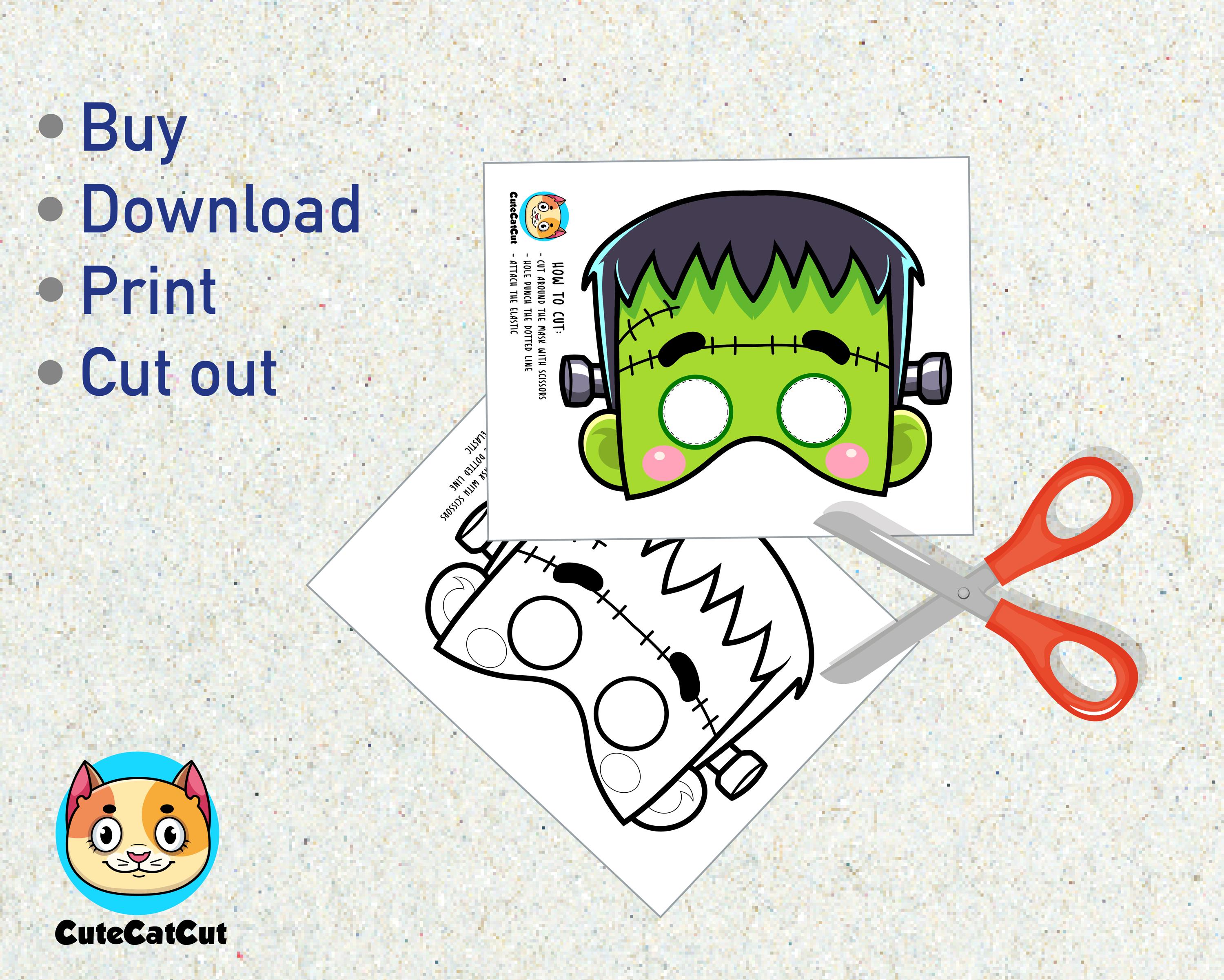 Frankenstein Paper Mask Printable, Halloween Monster Paper Crow ...