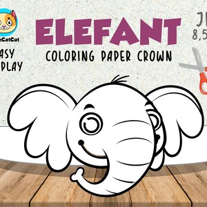 Elefant Paper Crown Coloring Printable for Kids, Elefant Hat Fun Kids ...