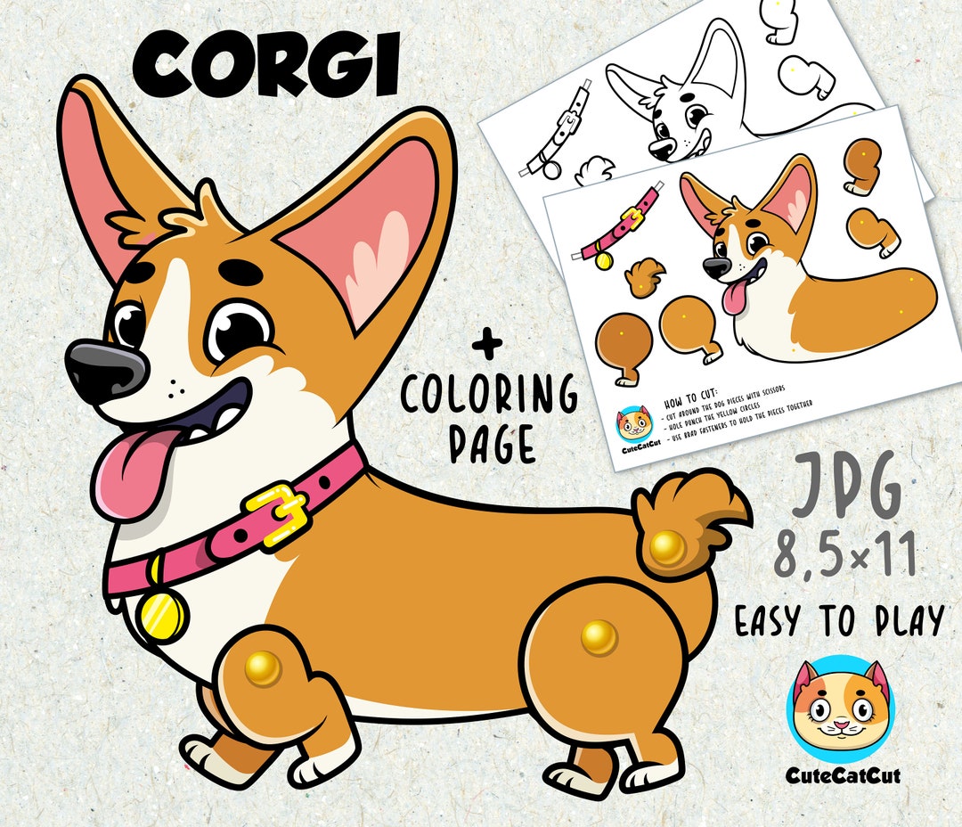 Corgi Dog Paper Doll Printable, Corgi Puppy Lover,printable Articulated ...