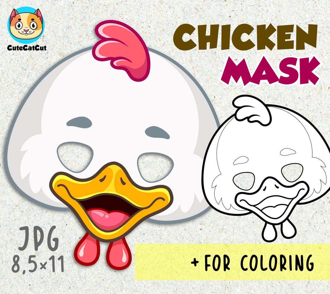 Chicken Paper Mask Printable for Kids, Toddler Activity, Farm Animals ...