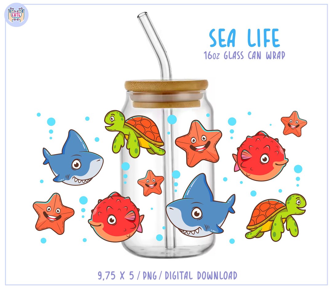 Sea Life Glass Can Wrap PNG, Ocean Tumbler Design, Under the Sea Drink ...