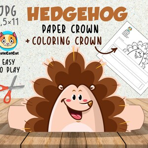 Hedgehog Paper Crown Printable for Kids, Hedgehog Hat Fun Kids Craft ...