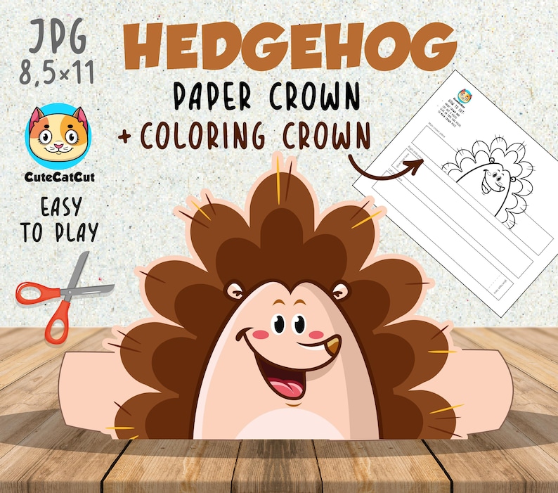 Hedgehog Paper Crown Printable for Kids, Hedgehog Hat Fun Kids Craft ...