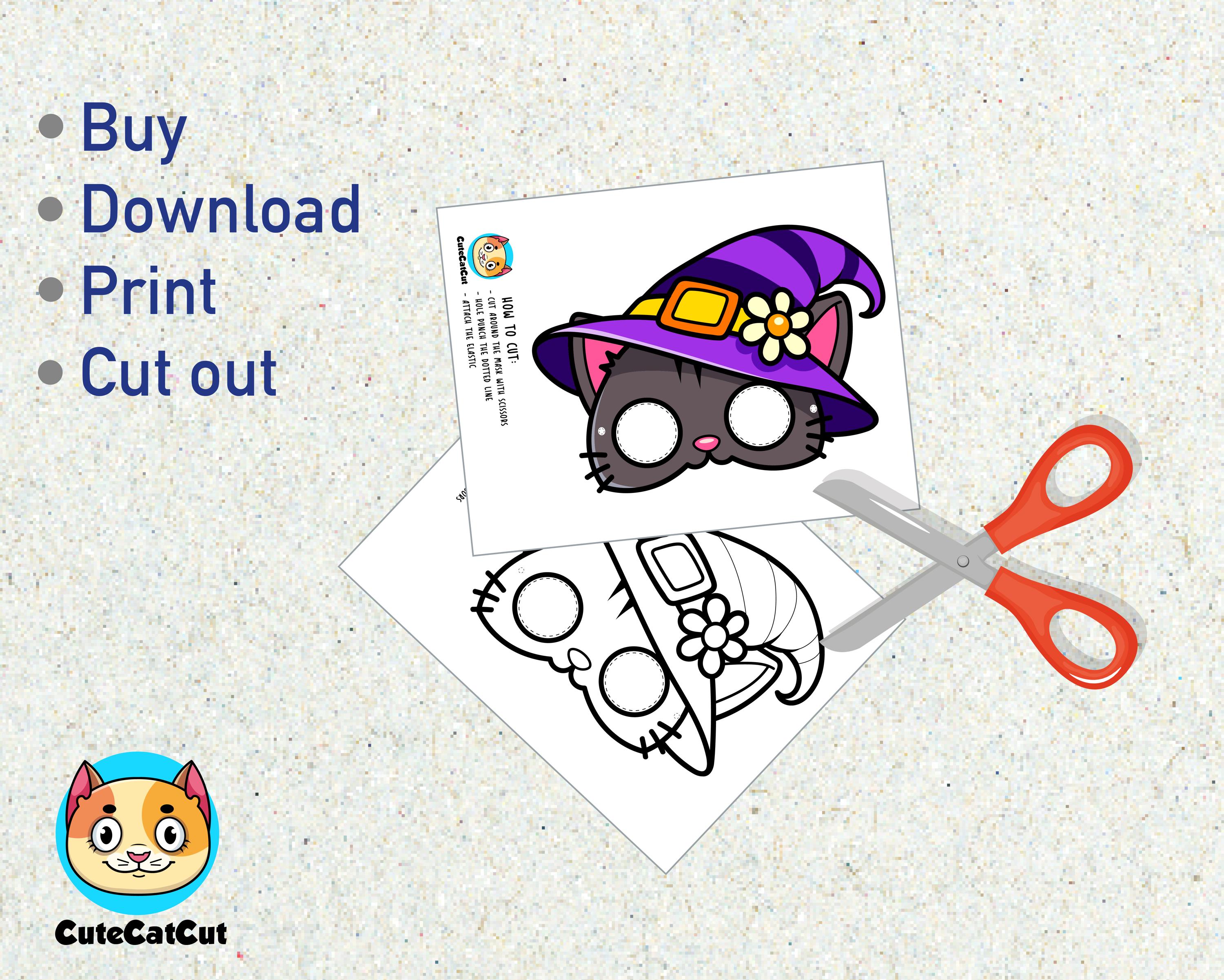 Witch Cat Paper Mask Printable for Kids, Black Cat Paper Mask, Perfect ...
