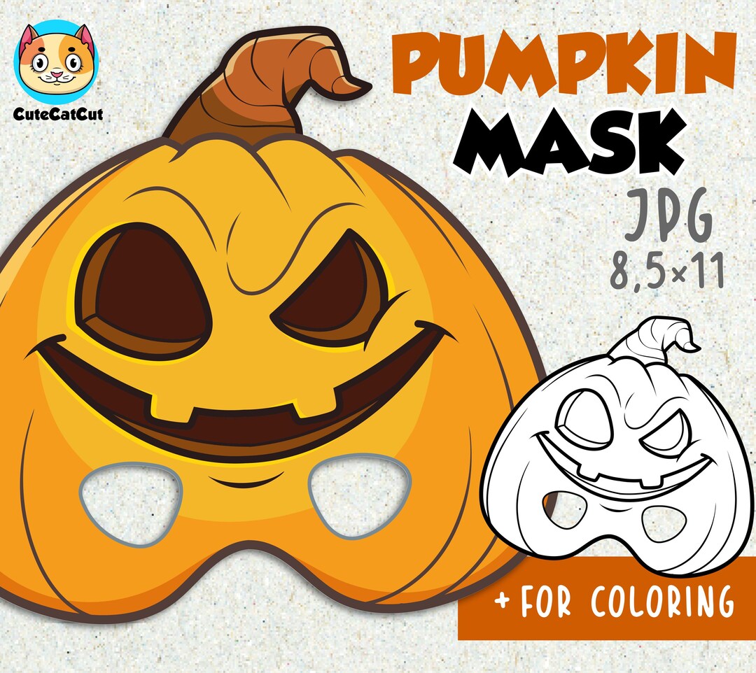 Halloween Pumpkin Mask Printable for Kids, Craft Toddler Activity ...