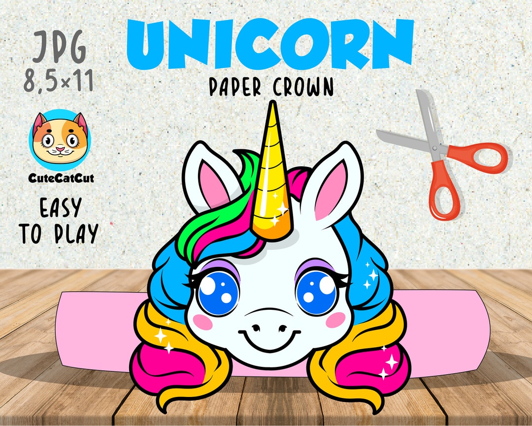 Unicorn Paper Crown Printable for Kids, Hat Fun Kids Craft, Costume ...