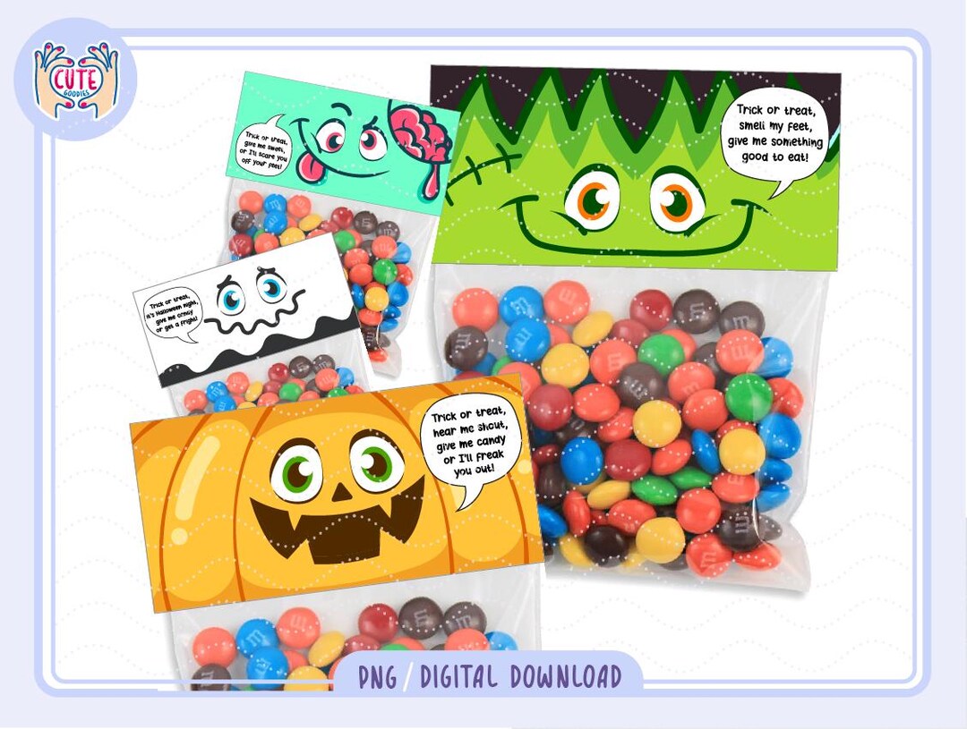 Funny Halloween Treat Bag Toppers Instant Download, Favor Bag Topper ...