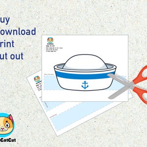 Sailor Cap Paper Crown Printable for Kids, Sailor Cap Hat Fun Kids ...