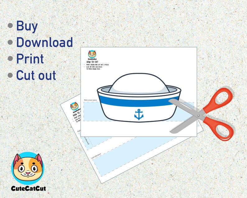 Sailor Cap Paper Crown Printable for Kids, Sailor Cap Hat Fun Kids ...