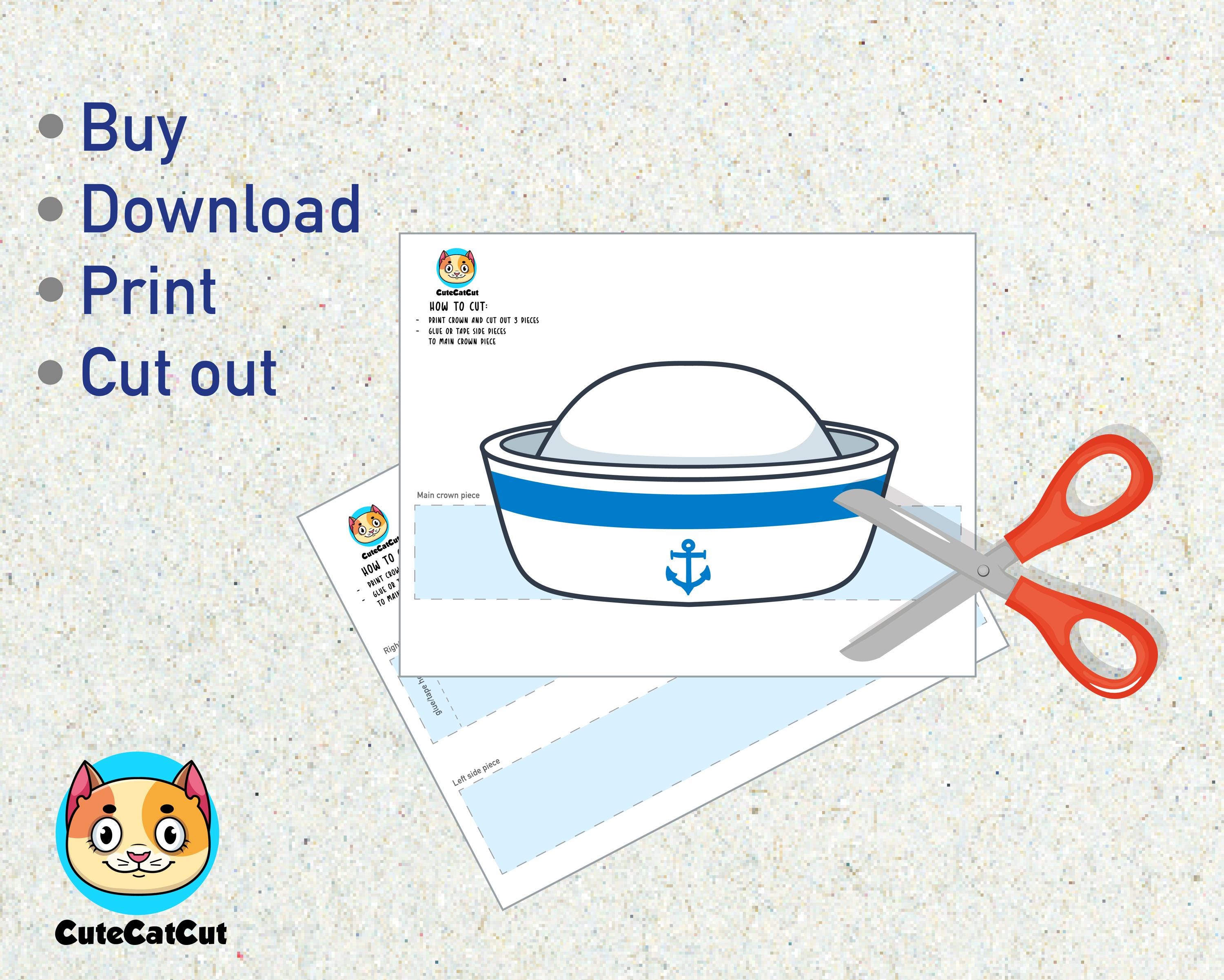 Sailor Cap Paper Crown Printable for Kids, Sailor Cap Hat Fun Kids ...