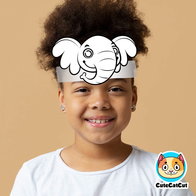 Elefant Paper Crown Coloring Printable for Kids, Elefant Hat Fun Kids ...