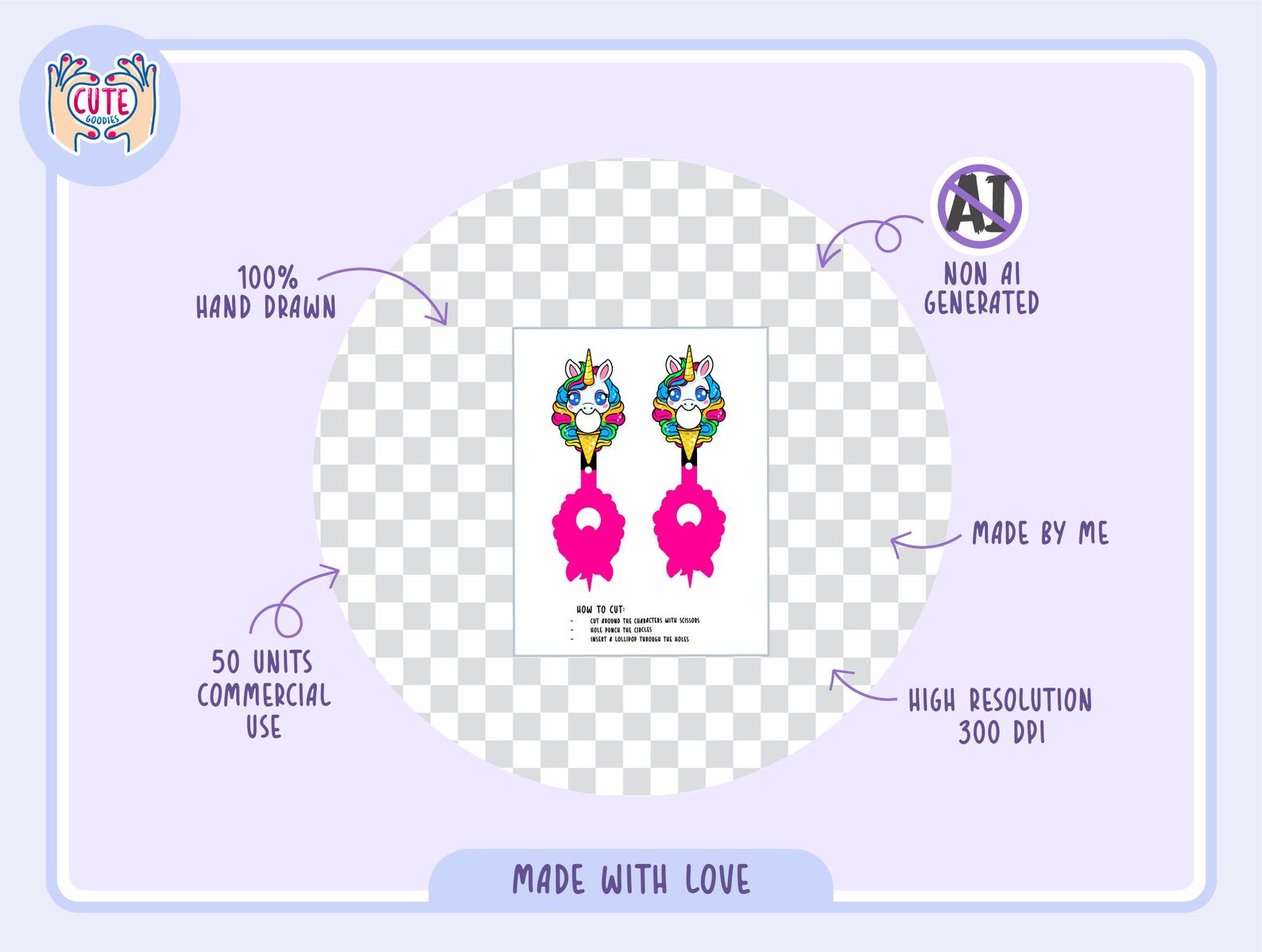 Unicorn Lollipop Holders Printable, Digital Party Sucker Holder ...