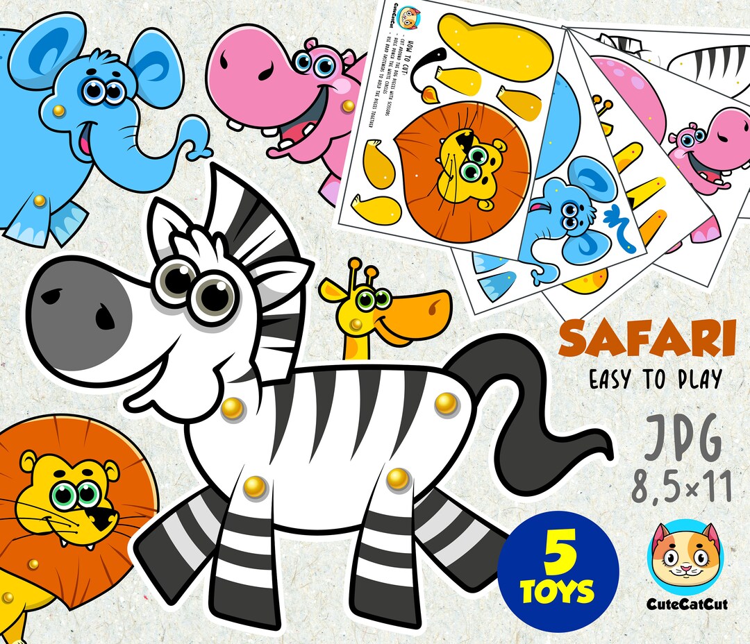 Safari Animals Paper Toy Printable, Printable Articulated Paper Doll ...