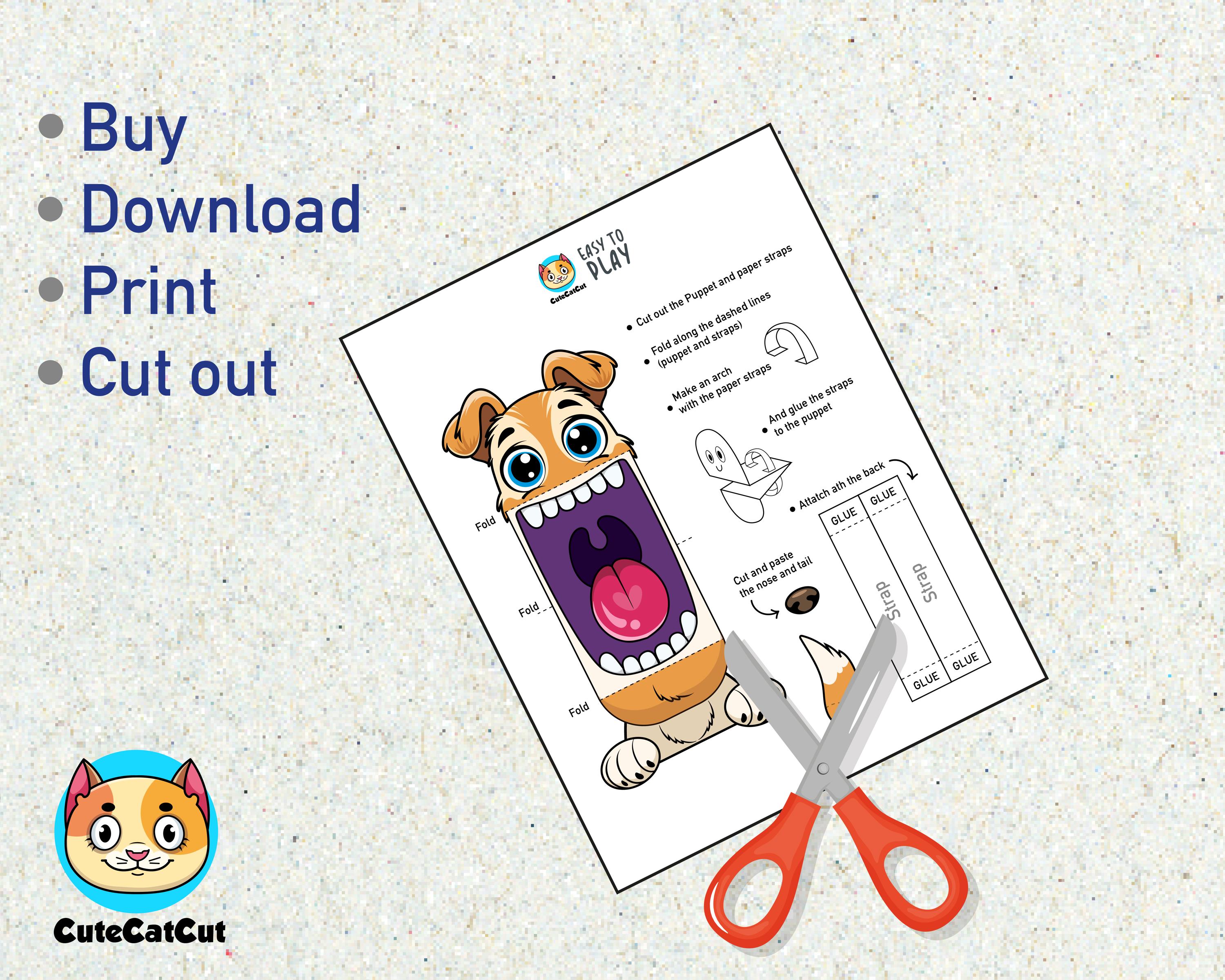 Dog Paper Printable Hand Puppet, Puppy Printable Articulated Paper Doll ...
