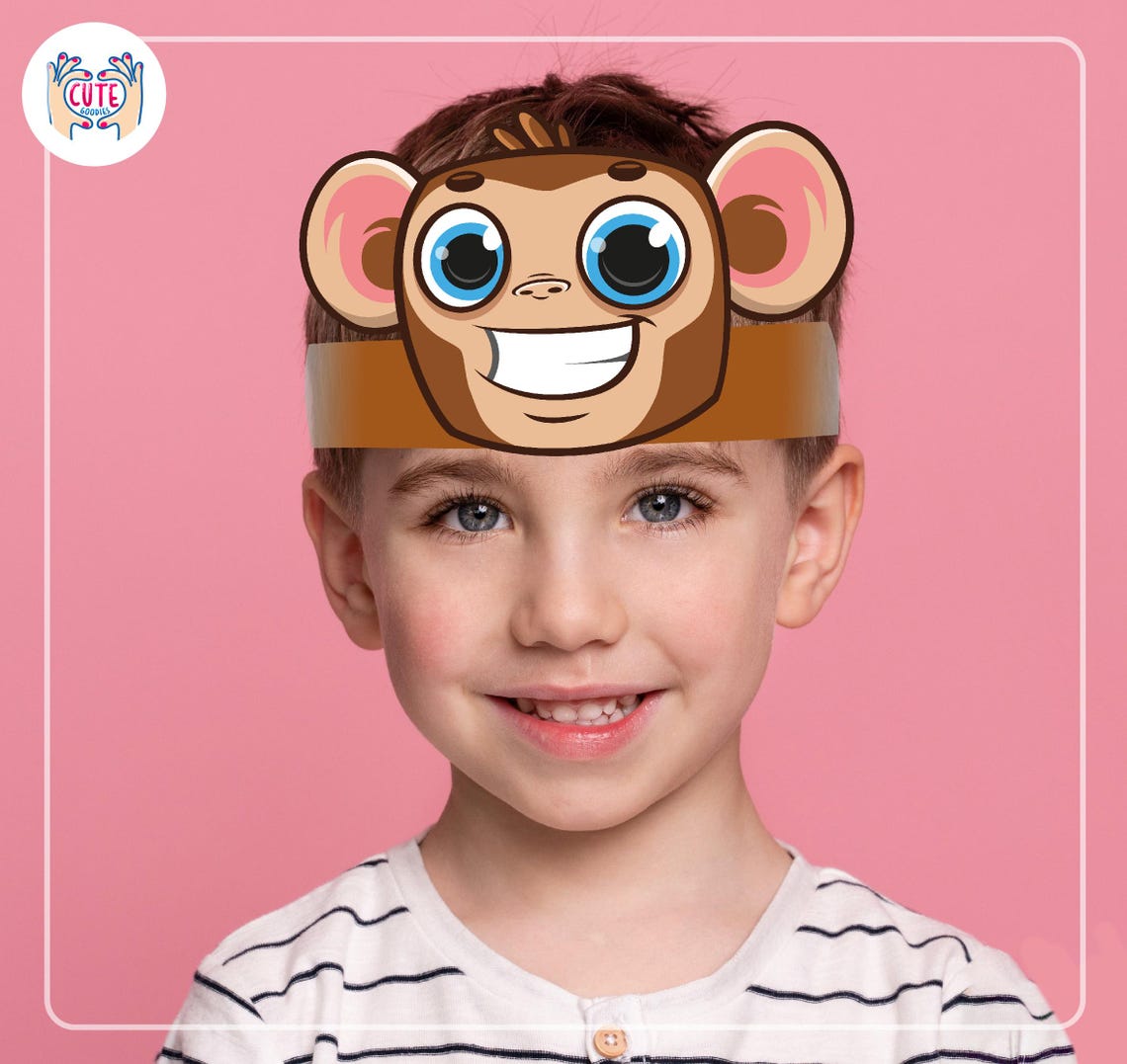 Monkey Paper Crown Printable for Kids, Monkey Hat Fun Kids Craft ...