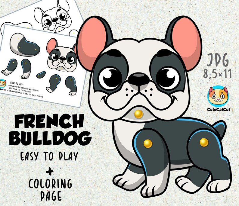 French Bulldog Paper Doll Printable, Printable Articulated Paper Doll ...
