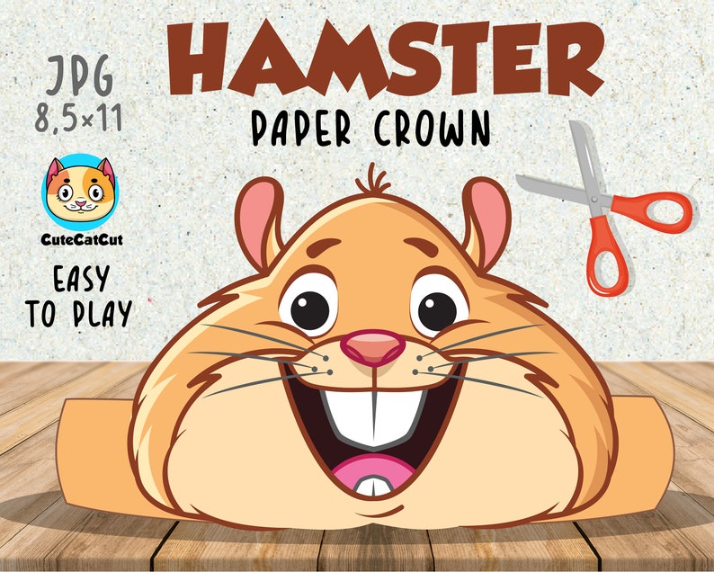 Hamster Paper Crown Printable for Kids, Hat Fun Kids Craft, Costume ...