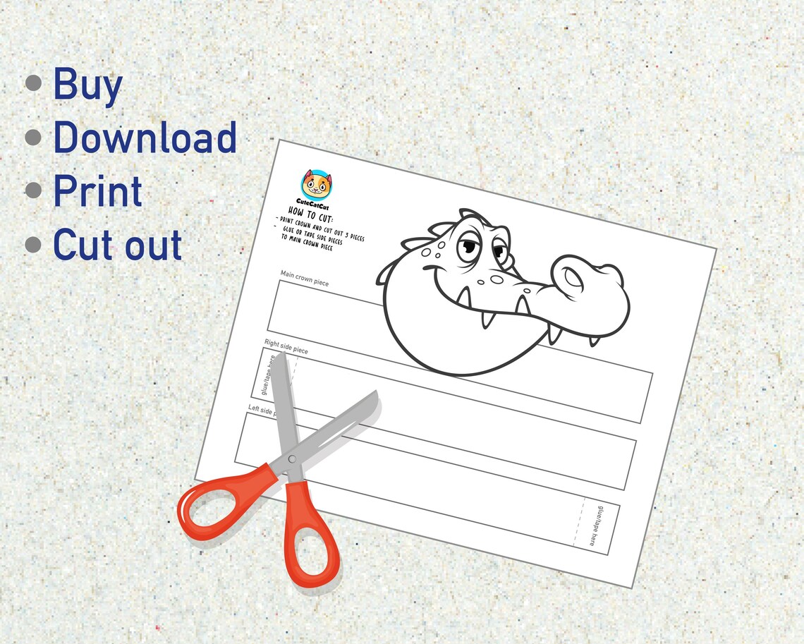 Crocodile Coloring Paper Crown Printable for Kids, Crocodile Hat Fun ...