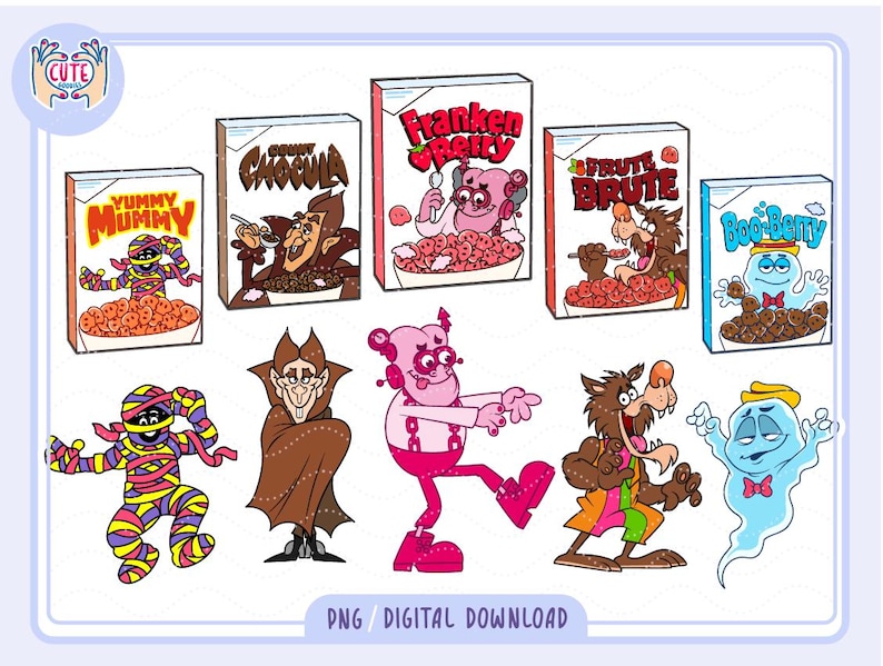 80s Cereal Monster Clipart Bundle: Retro Sweets PNG (digital Download ...