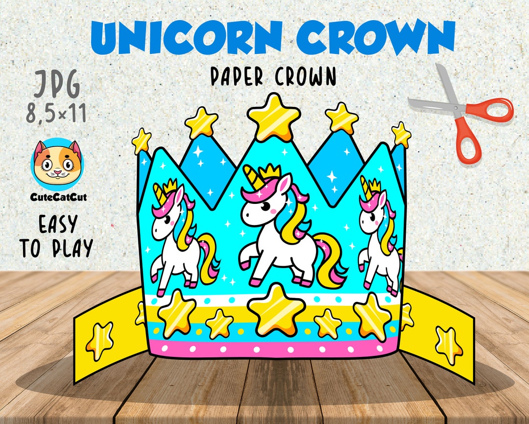 Unicorn Paper Crown Printable for Kids, Hat Fun Kids Craft, Costume ...