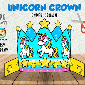Unicorn Paper Crown Printable for Kids, Hat Fun Kids Craft, Costume ...
